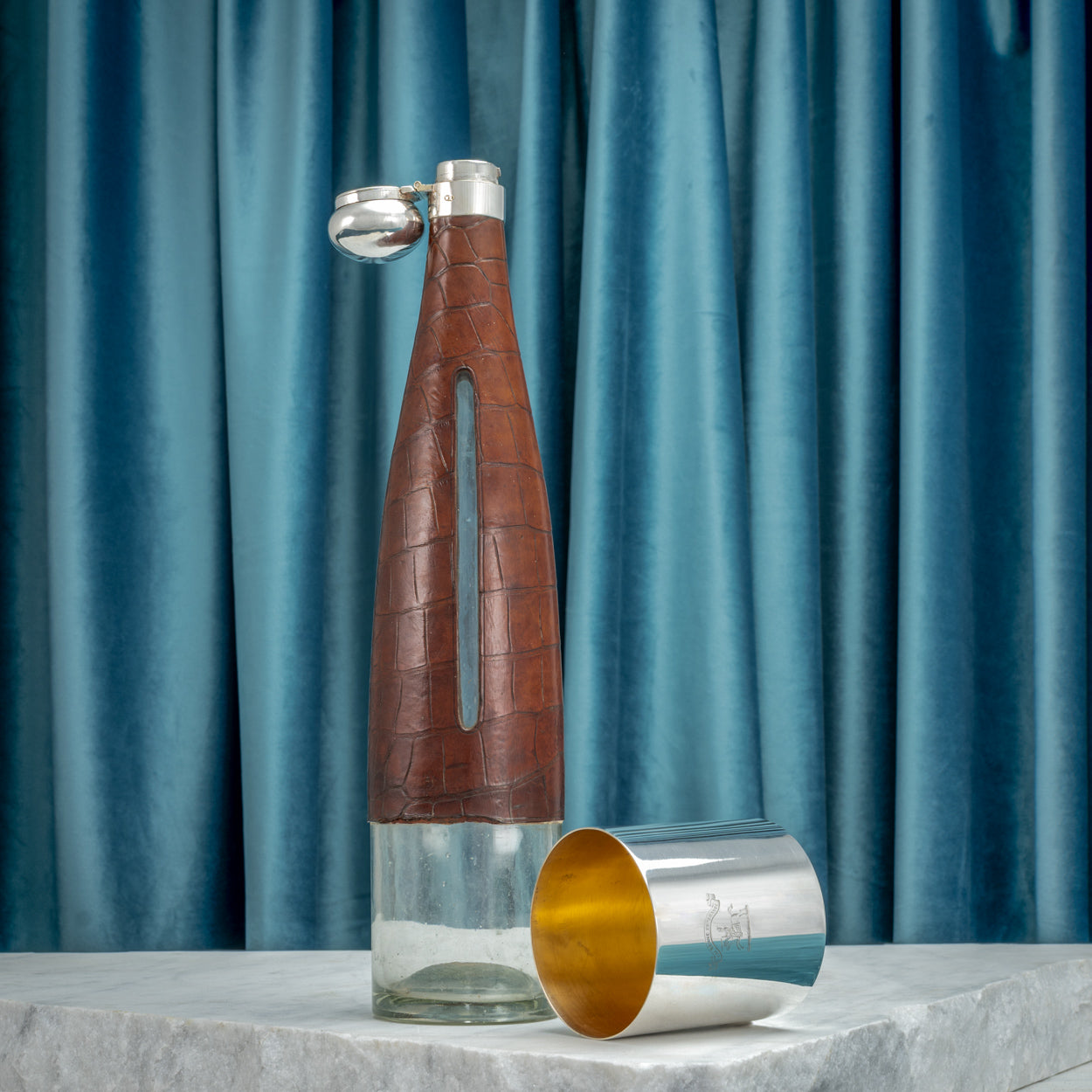Crocodile Skin and Silver Plate Covered Conical Flask – Bentleys London