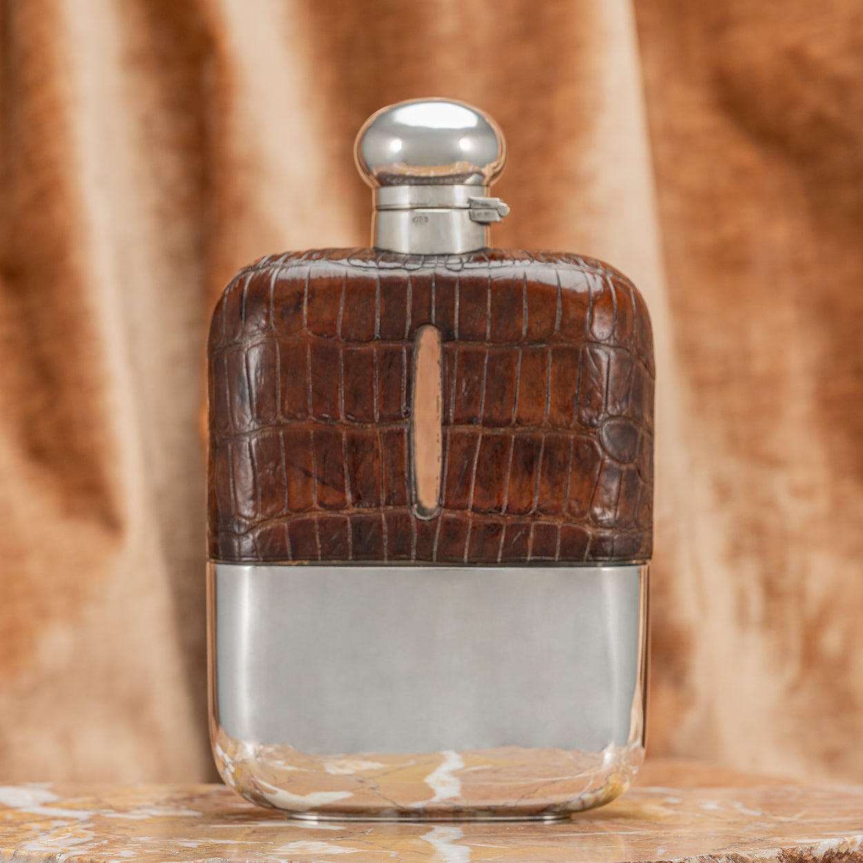 Large Silver Plate & Crocodile Skin Hip Flask – Bentleys London