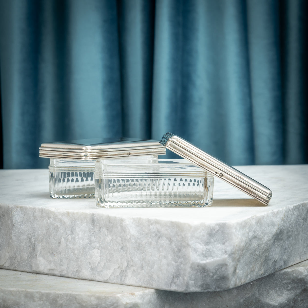 Pair of French Silver Topped Cut Crystal Boxes – Bentleys London
