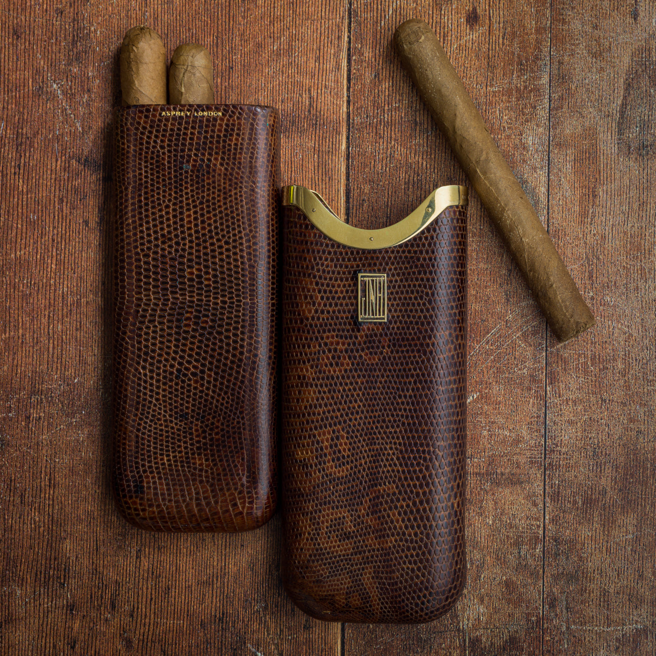 Asprey Lizard Skin Cigar Case with 18ct Gold Band – Bentleys London